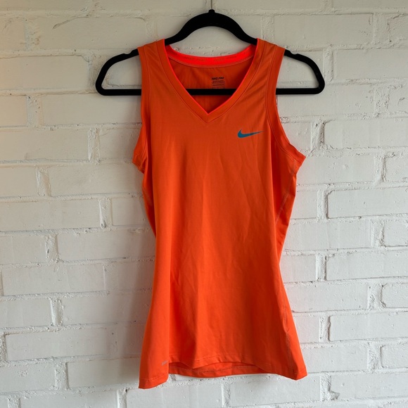 Nike | Tops | Nike Pro Dri Fit Orange Workout Tank Top With Blue Swoosh ...